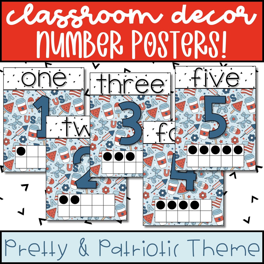 Number Posters for Classroom, Patriotic Red White Blue Classroom Decor ...