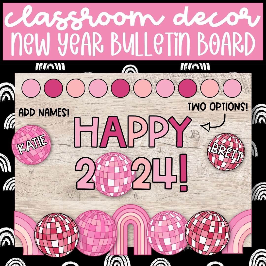 Retro Groovy New Year 2024 Bulletin Board Kit for January Door Decor ...