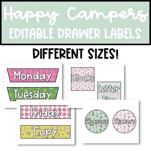 Camping Classroom Decor Editable Drawer Labels, 10 Drawer Cart, DIY ...