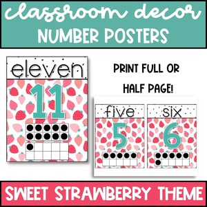 Number Posters for Classroom, Ten Frame Number Posters, Strawberry ...