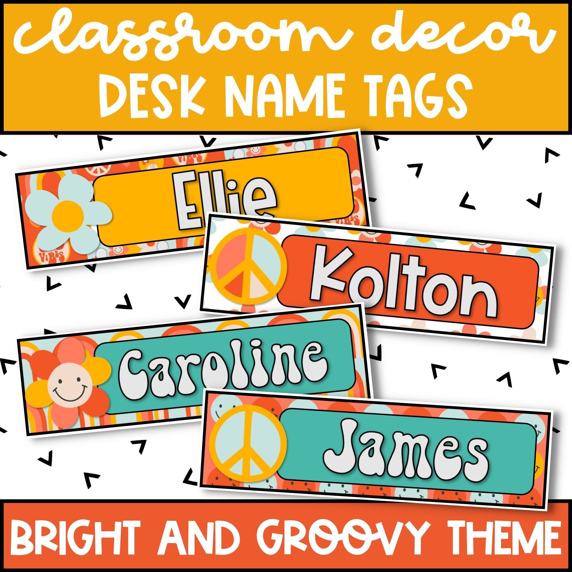 Editable Desk Name Tags for Retro Classroom Decor DIY - Etsy