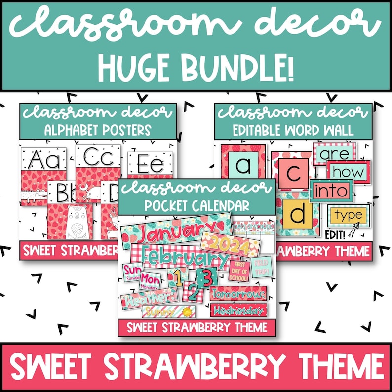 Strawberry Classroom Decor Bundle: Printable Editable Theme (digital ...