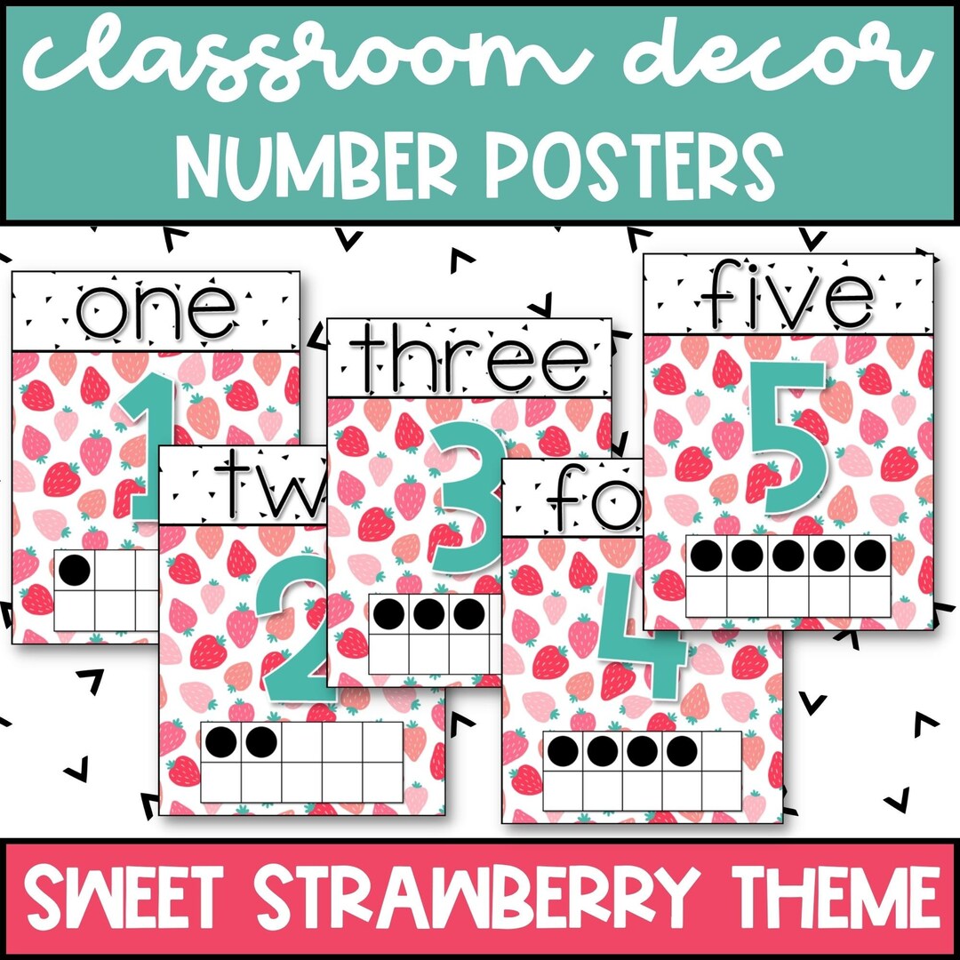 Number Posters for Classroom, Ten Frame Number Posters, Strawberry ...