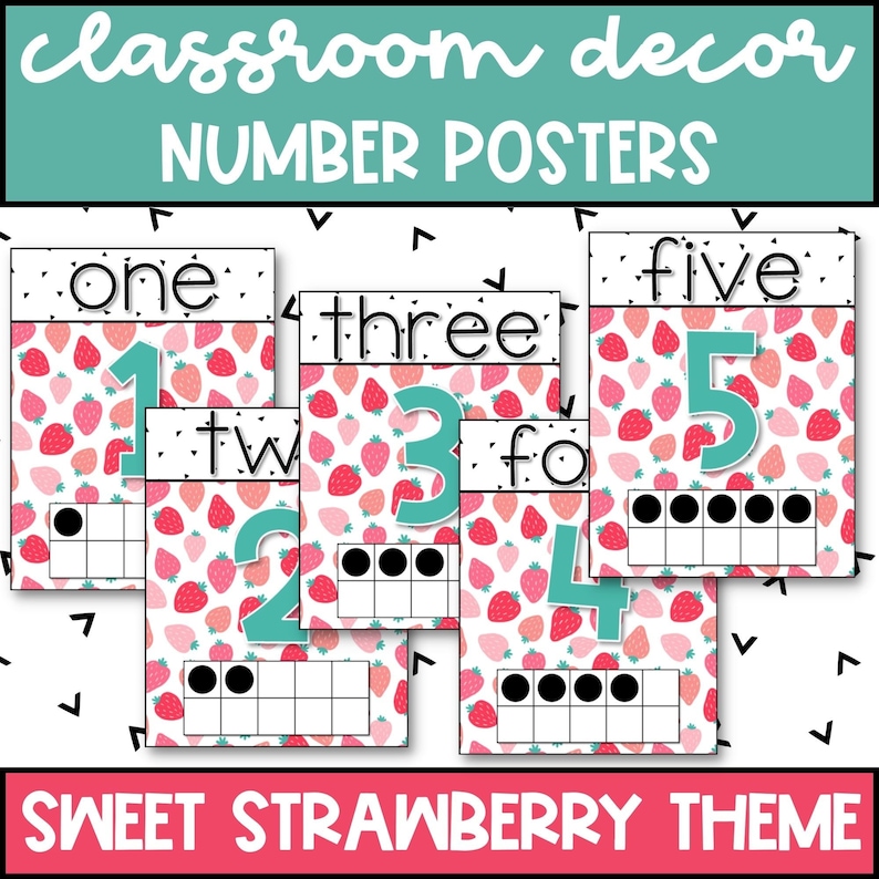 Number Posters for Classroom, Ten Frame Number Posters, Strawberry ...