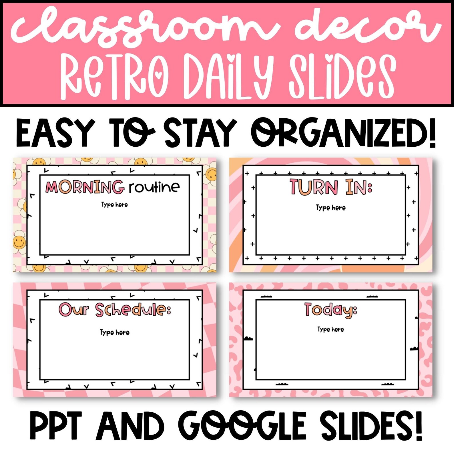 Retro Daily Slides for Classroom, Editable Google and Powerpoint Slide ...