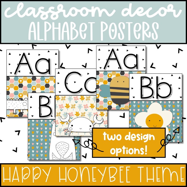 Alphabet Posters for Classroom, DIY Classroom Posters, Bee Themed ...