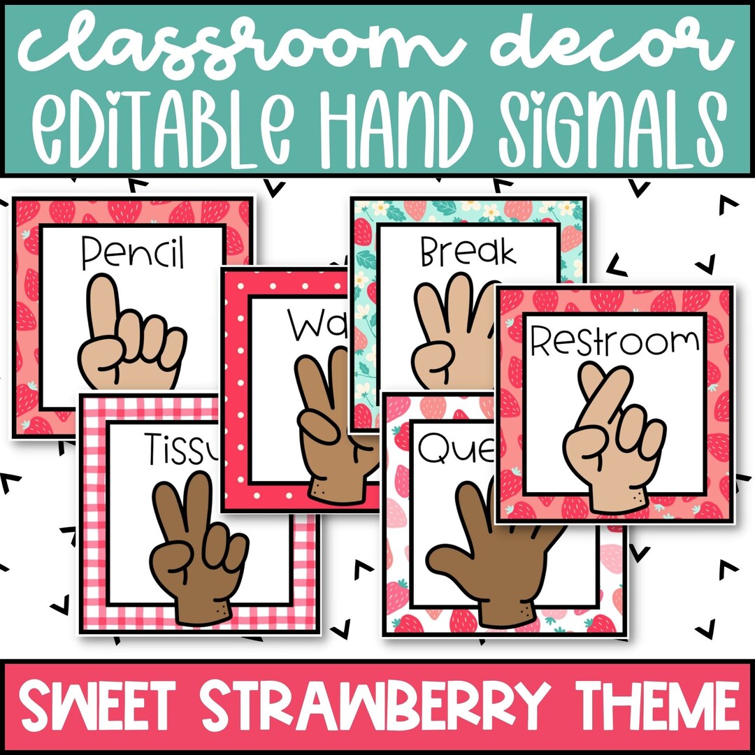 Hand Signals for Classroom Management, Editable, Strawberry Classroom ...