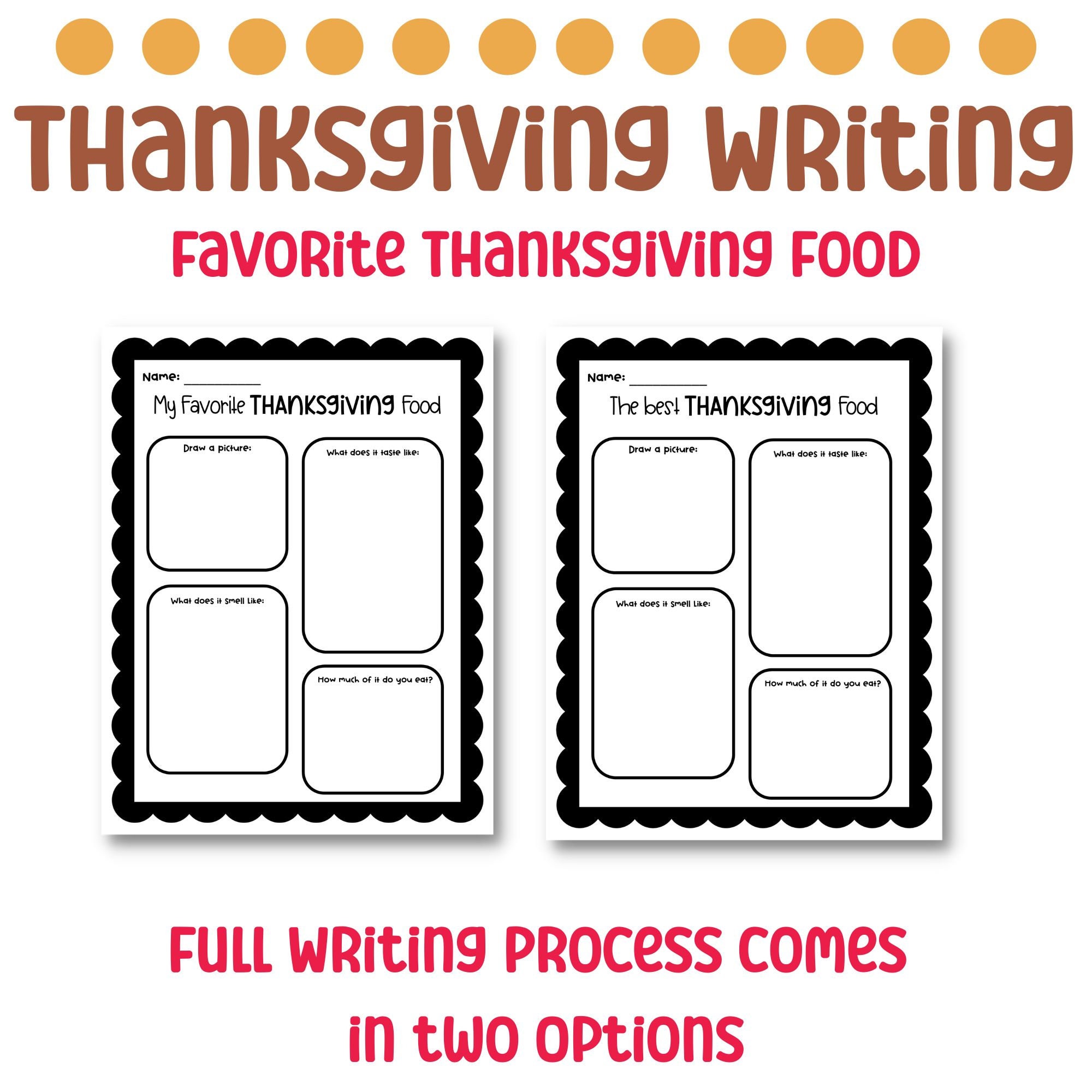 Thanksgiving Writing Activity Project for Kids, Thanksgiving Food ...