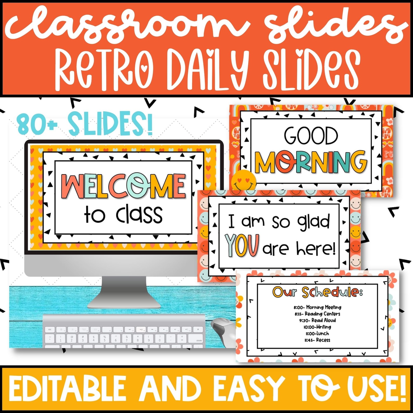 Retro Daily Slides for Classroom, Editable Google and Powerpoint Slide ...