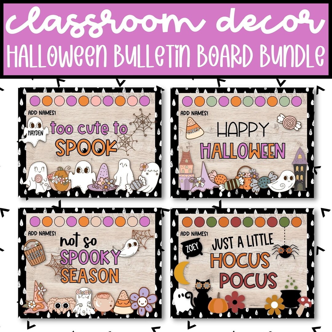 Retro Boho Halloween Bulletin Board Kit, September October Door Decor ...