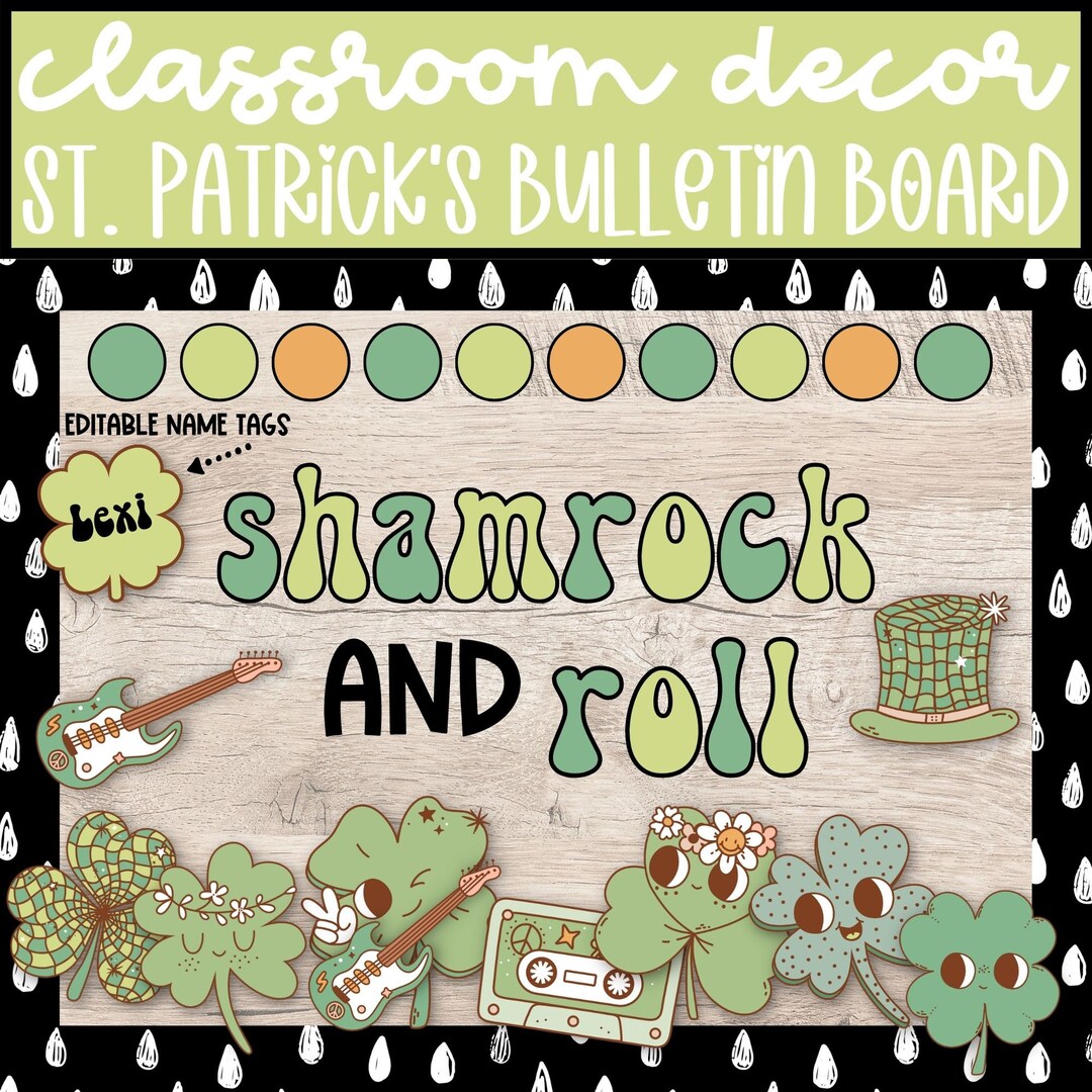 Shamrock and Roll Retro and Groovy St. Patrick's Day Bulletin Board Kit ...