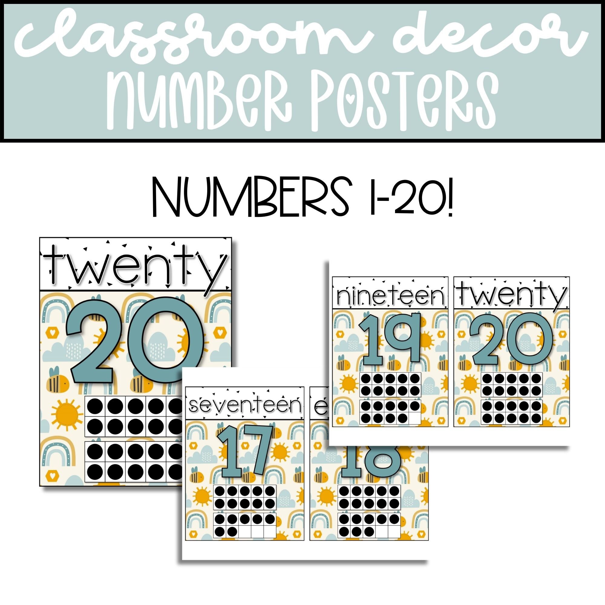 Number Posters for Classroom, DIY Classroom Posters, Bee Themed ...