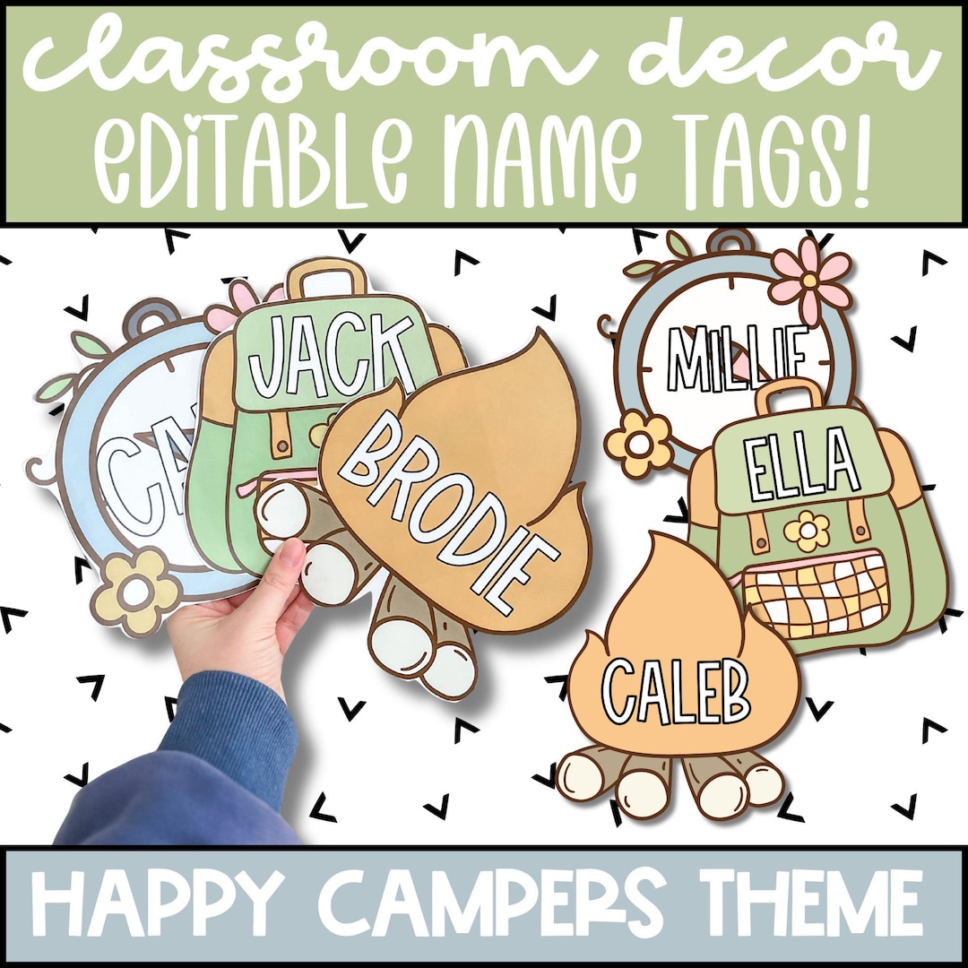 Editable Camp Desk Name Tags, Camping Theme Classroom Decor (digital ...