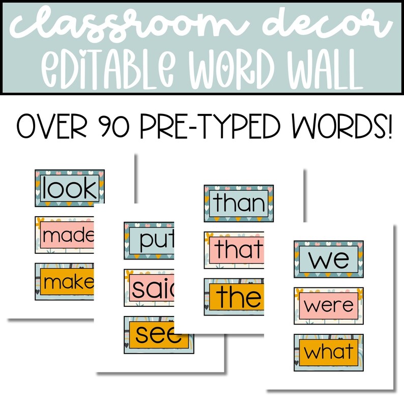 Editable Word Wall and Sight Word Cards for Classroom, Bee Themed ...