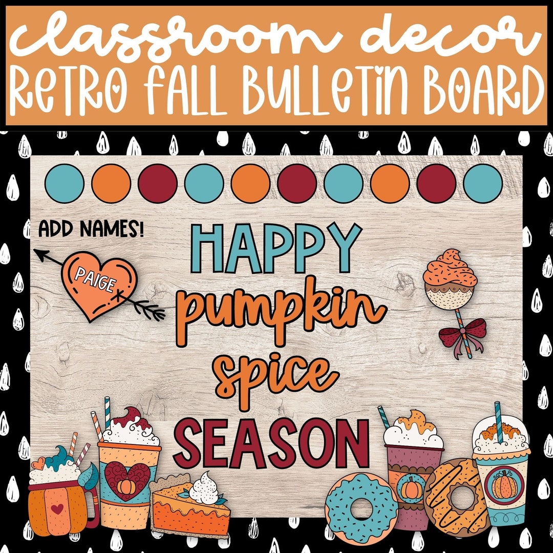 Retro Fall Bulletin Board and September October Door Decor, Pumpkin ...