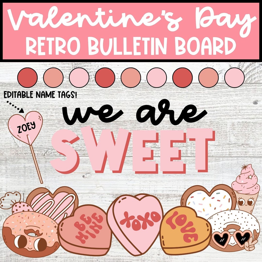 DIY Retro Valentine's Day Bulletin Board With Editable Name Tags, Boho ...