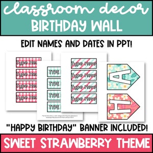 Birthday Bulletin Board for Classroom, DIY Classroom Decor, Strawberry ...