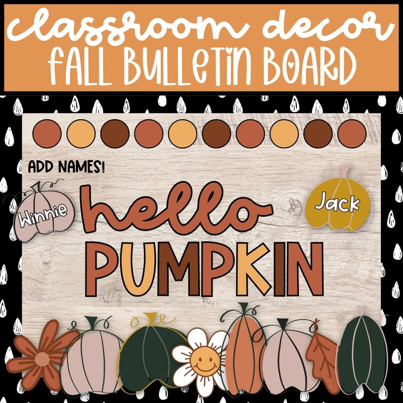 Boho Fall Bulletin Board, Hello Pumpkin, September October Door Decor ...