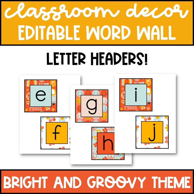 Editable Word Wall and Sight Word Cards for Retro Classroom Decor, DIY ...
