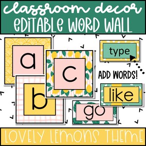 Editable Word Wall and Sight Word Cards for Classroom, Lemon Themed ...