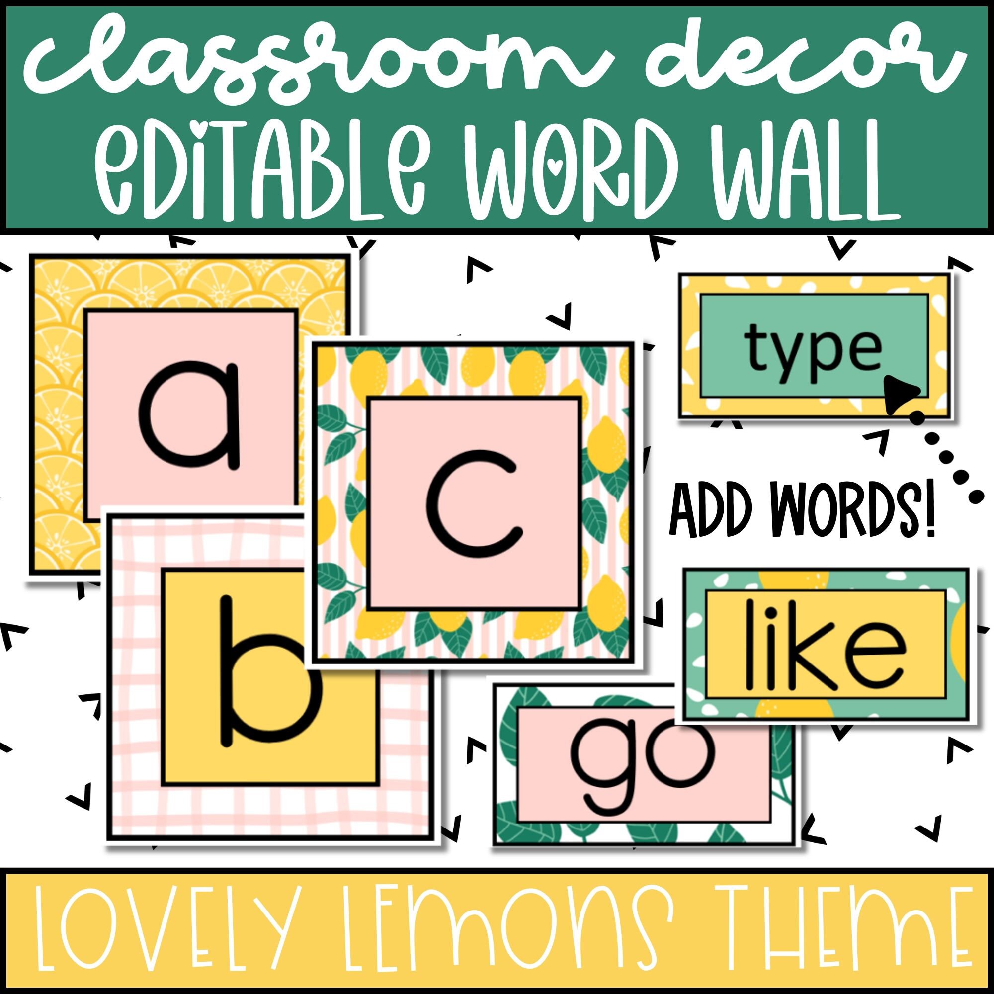 Editable Word Wall and Sight Word Cards for Classroom, Lemon Themed ...