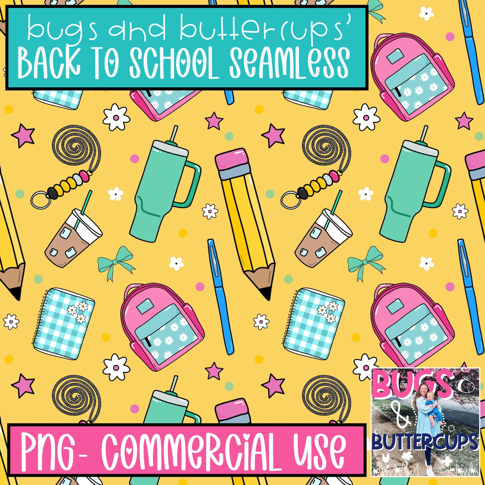 Back to School Seamless Pattern, Teacher Classroom PNG (commercial Use ...