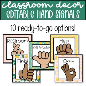 Editable Hand Signals for Classroom Management, Lemon Farmhouse ...
