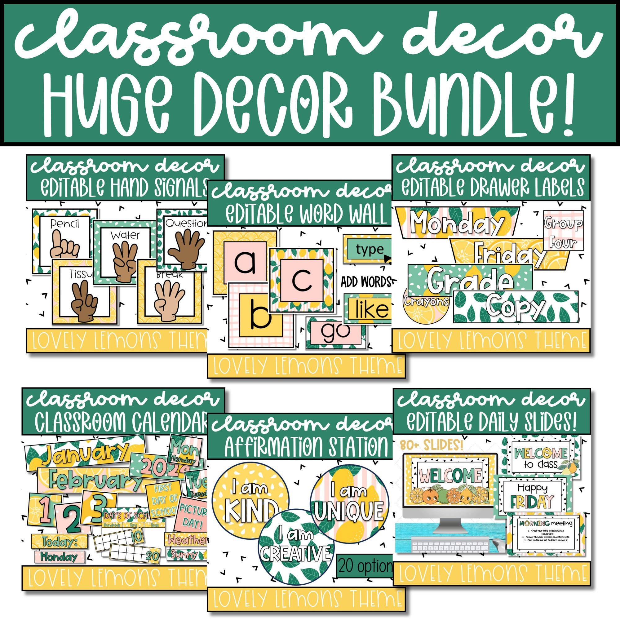 Lemon Themed Classroom Decor Bundle, Modern Bright Farmhouse Classroom ...