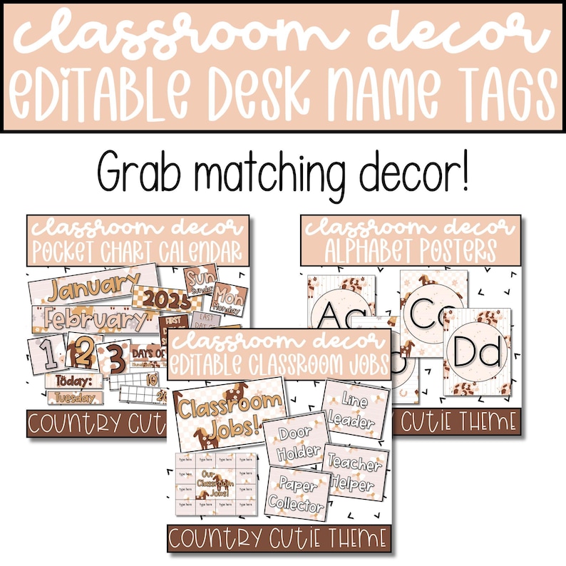 Western Cowgirl Classroom Desk Name Tags, Editable (digital Download ...