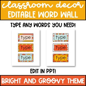 Editable Word Wall and Sight Word Cards for Retro Classroom Decor, DIY ...
