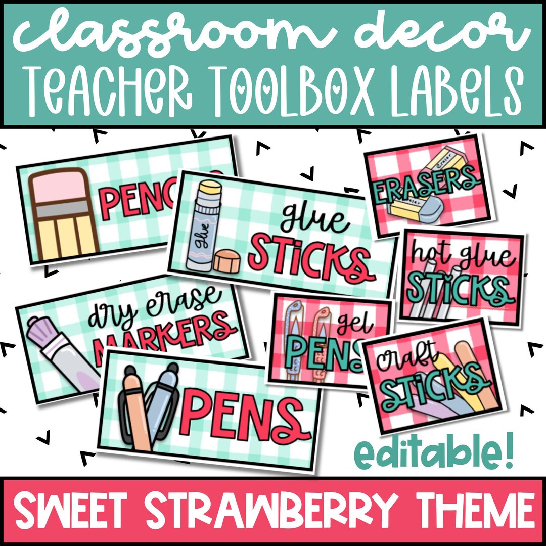 Strawberry Teacher Toolbox Labels, Editable Classroom Decor (digital ...