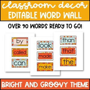 Editable Word Wall and Sight Word Cards for Retro Classroom Decor, DIY ...