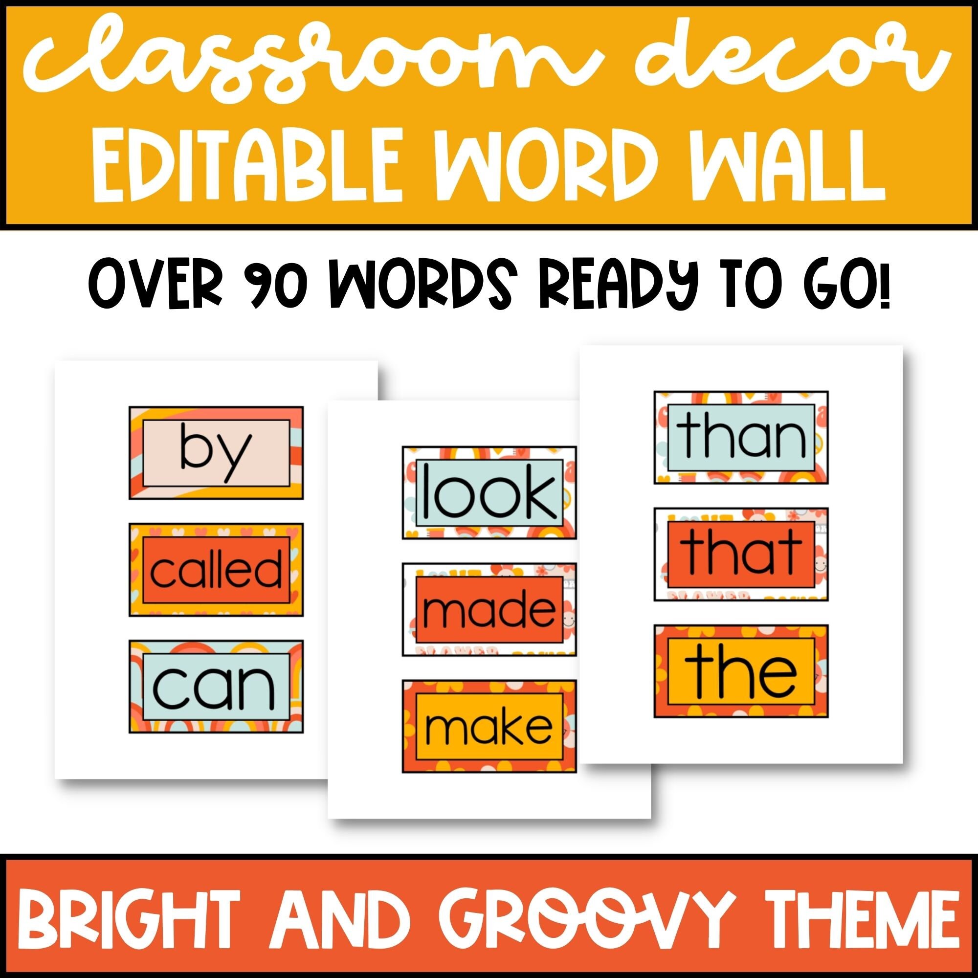 Editable Word Wall and Sight Word Cards for Retro Classroom - Etsy