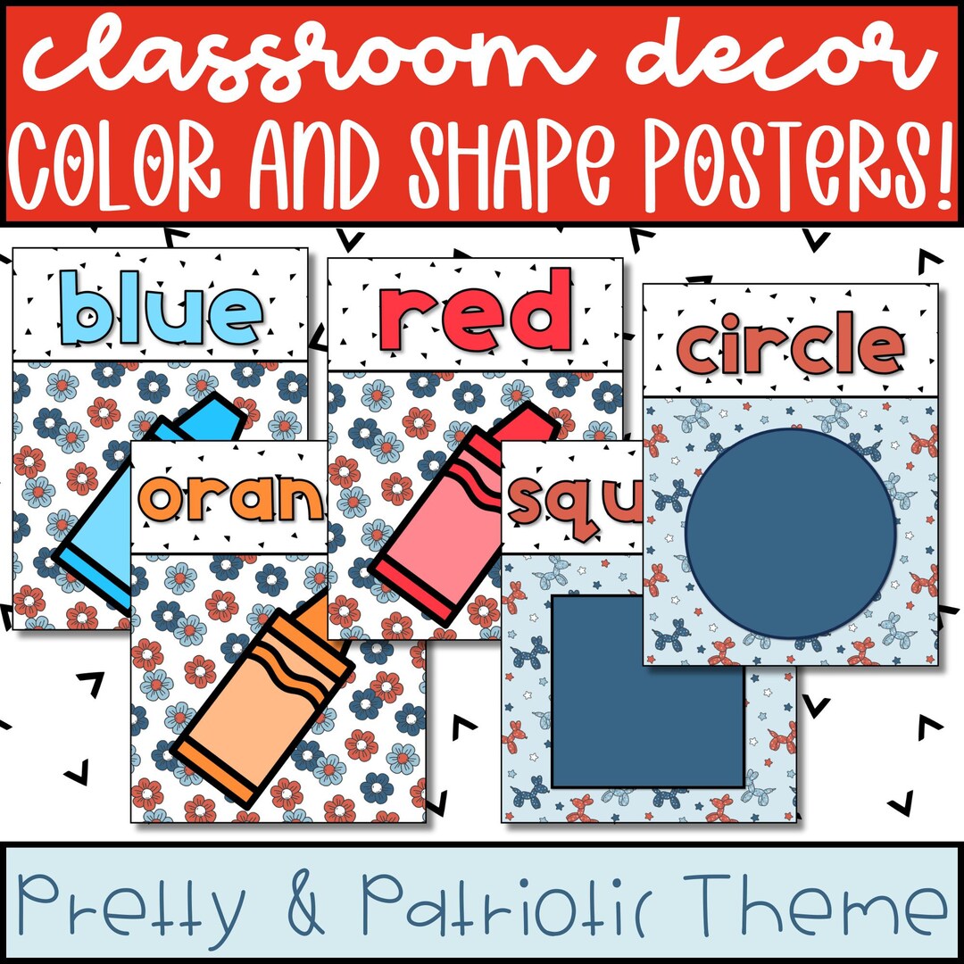 Crayon Color and Shape Posters for Classroom, Patriotic Classroom Decor ...