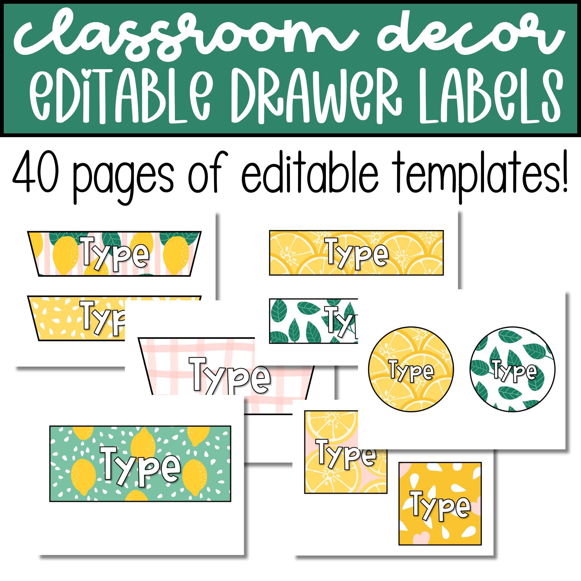 Editable Classroom Labels, 10 Drawer Cart Labels Editable, Lemon ...