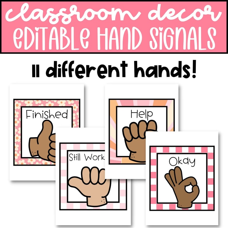 Editable Hand Signals for Classroom Management, Retro Pink Classroom ...