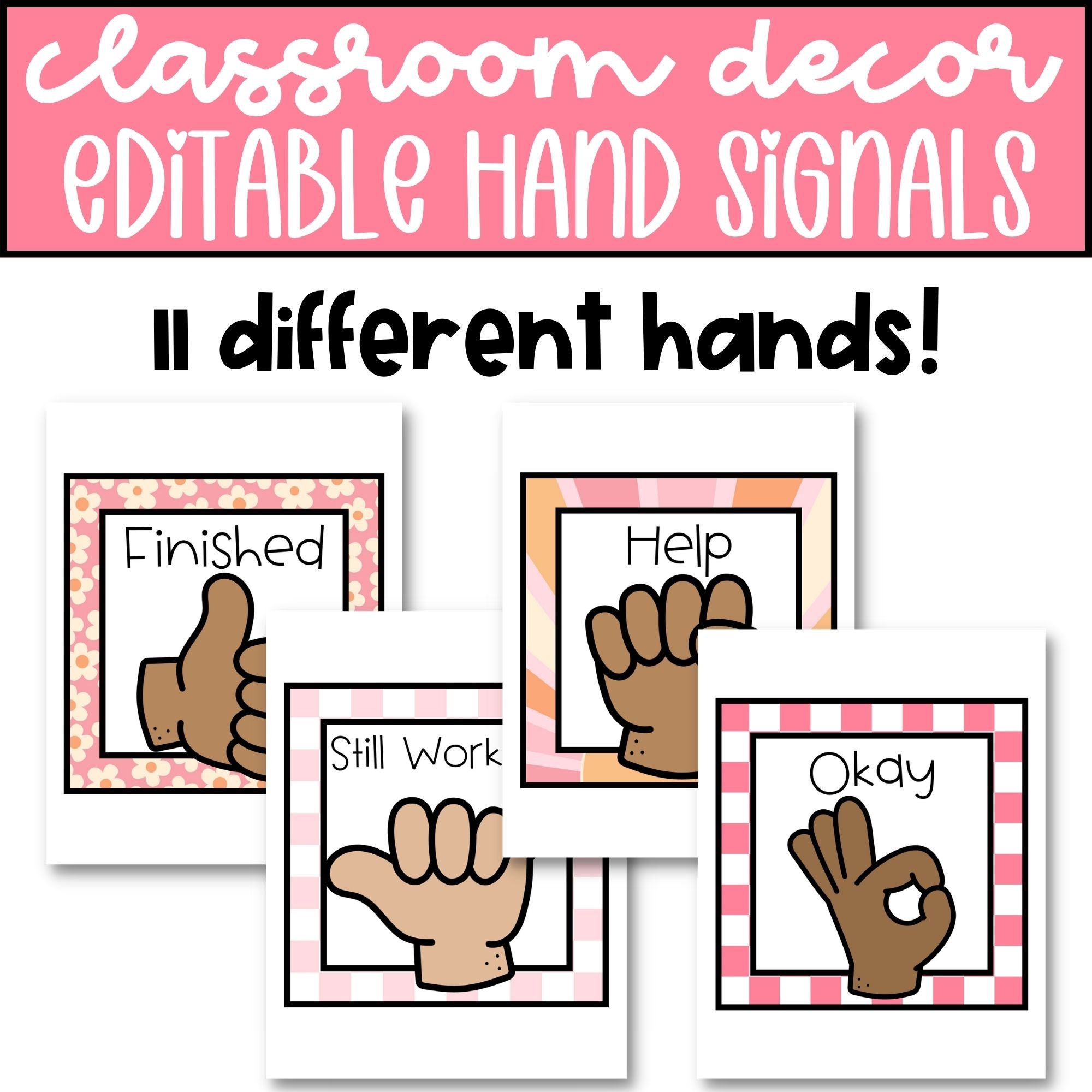 Editable Hand Signals for Classroom Management, Retro Pink Classroom ...