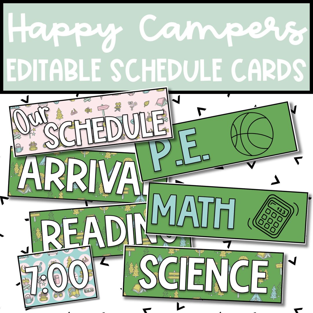 Daily Schedule Cards for Classroom, Editable Schedule Elementary, Camp ...