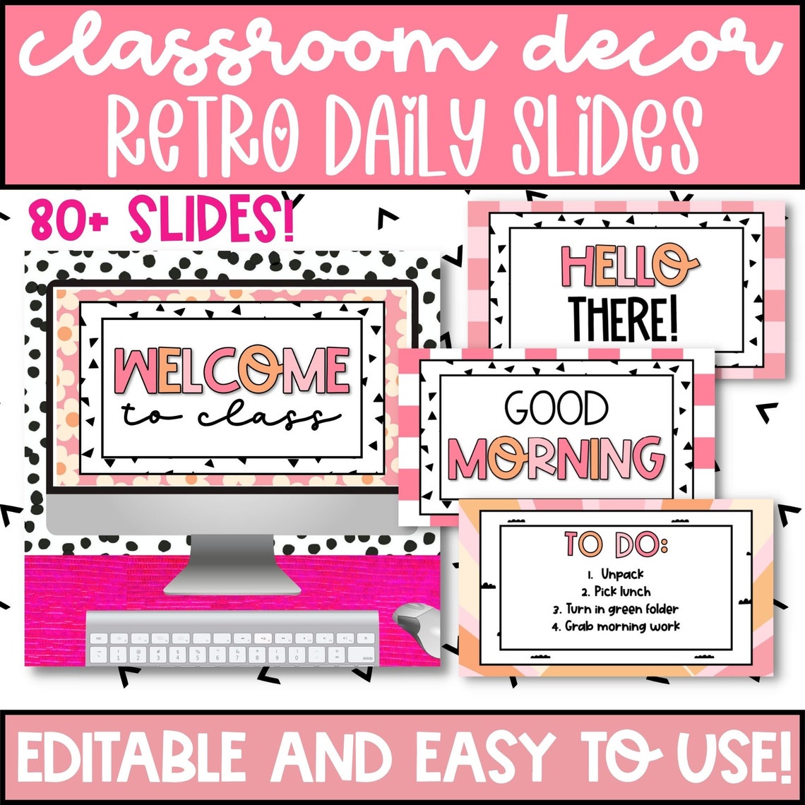 Retro Daily Slides for Classroom, Editable Google and Powerpoint Slide ...