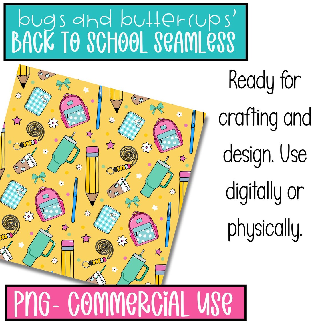 Back to School Seamless Pattern, Teacher Classroom PNG (commercial Use ...