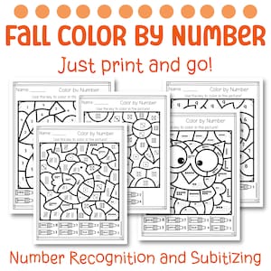 Kindergarten Worksheets for Number Practice, Fall Color by Number ...
