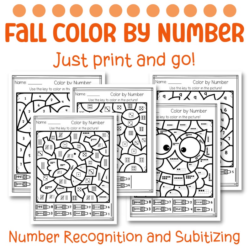 Kindergarten Worksheets for Number Practice, Fall Color by Number ...