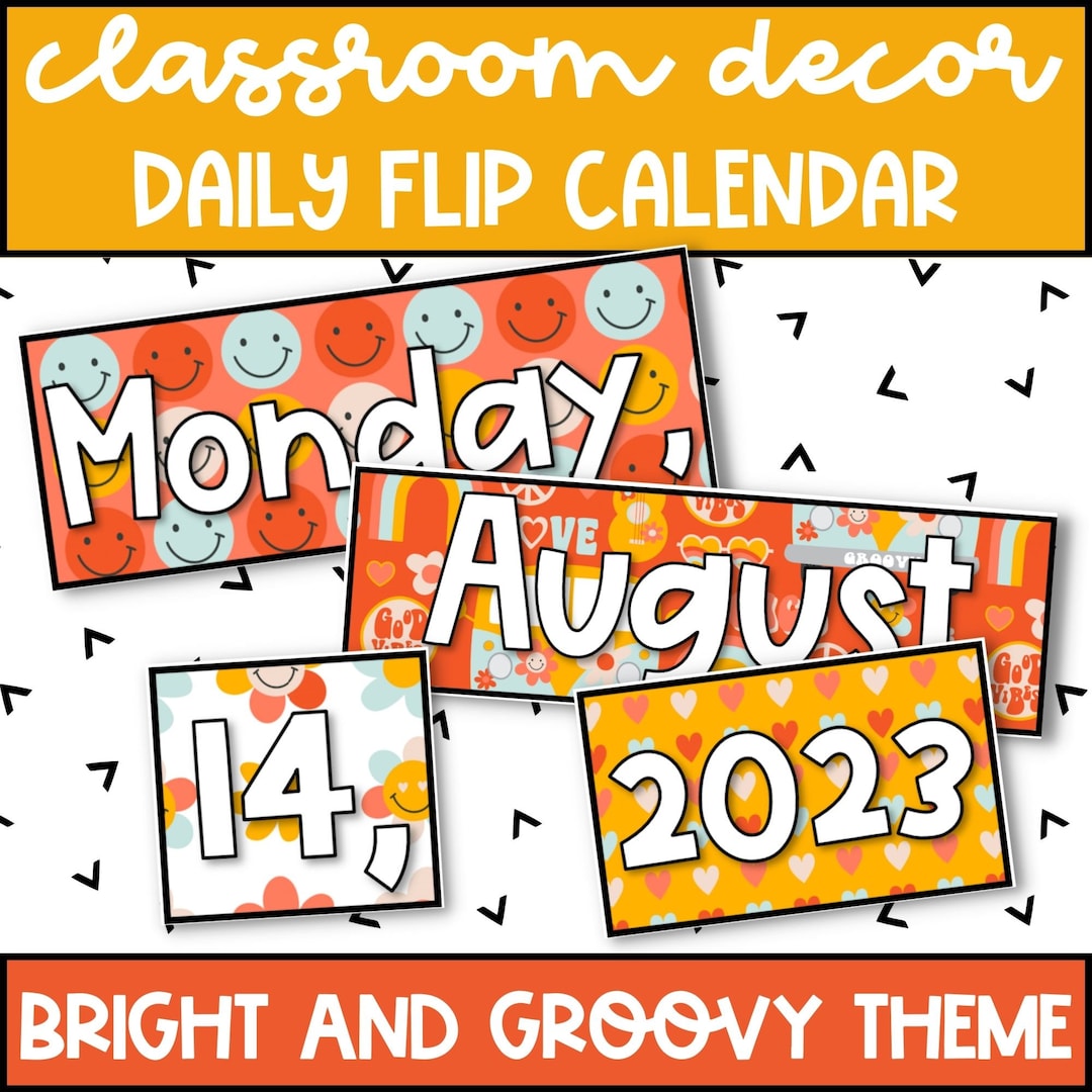 Flip Calendar for Classroom, DIY Classroom Decor, Retro Bright and ...