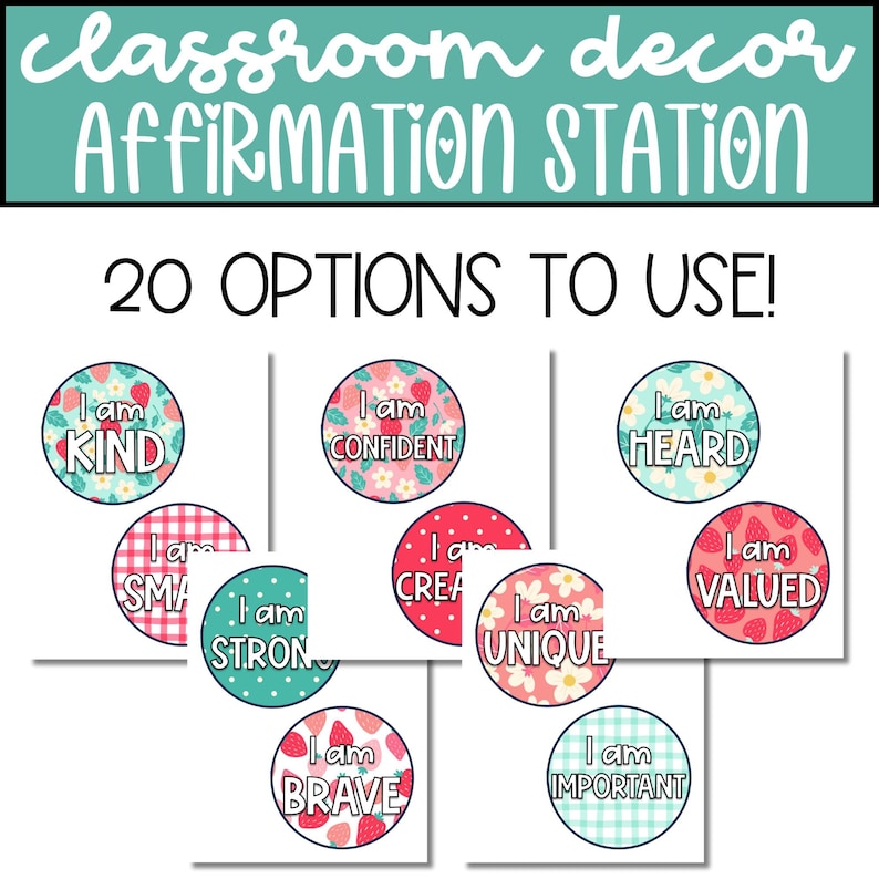 Affirmation Station for Classroom Mirror, Strawberry Themed Classroom ...
