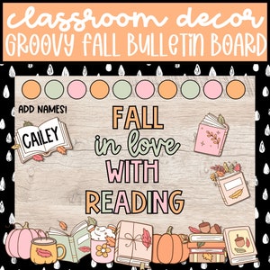Retro Fall Reading Bulletin Board, September October Door Decor ...