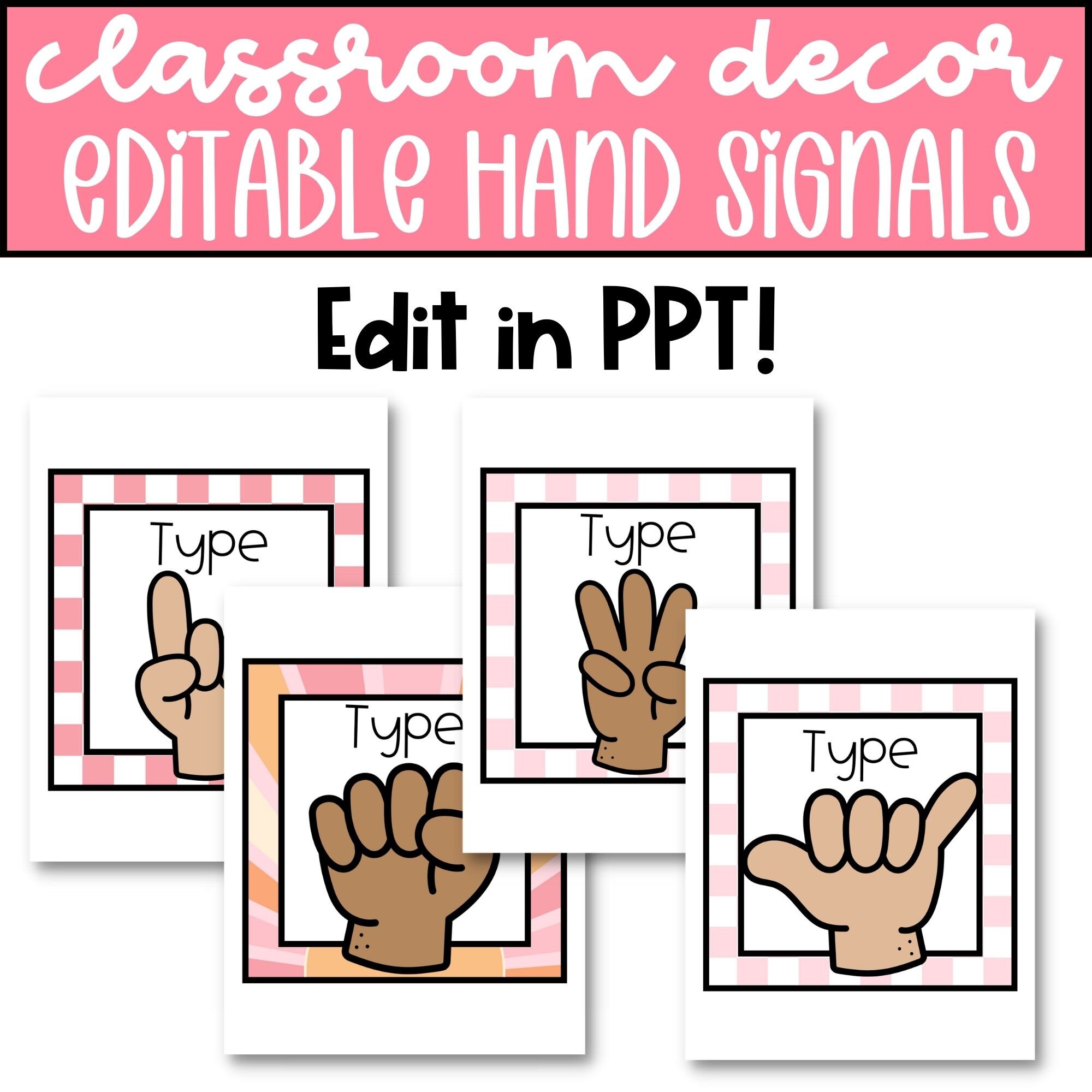 Editable Hand Signals for Classroom Management, Retro Pink Classroom ...