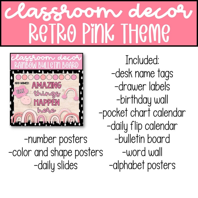 Retro Pink Classroom Decor Bundle, Editable Printables for Back to ...