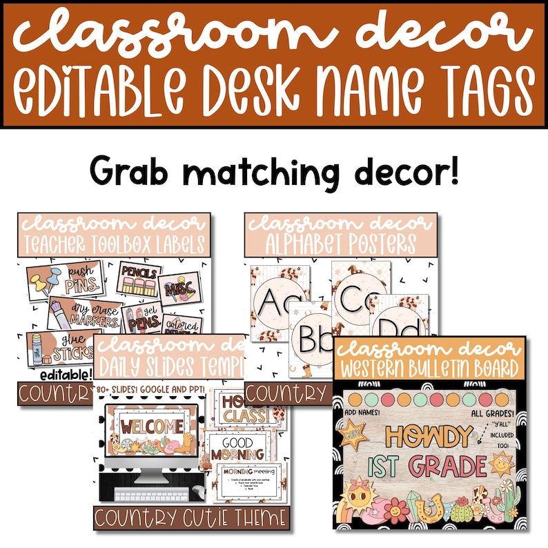 Editable Western Desk Name Tags, Cowgirl Classroom Decor (digital ...
