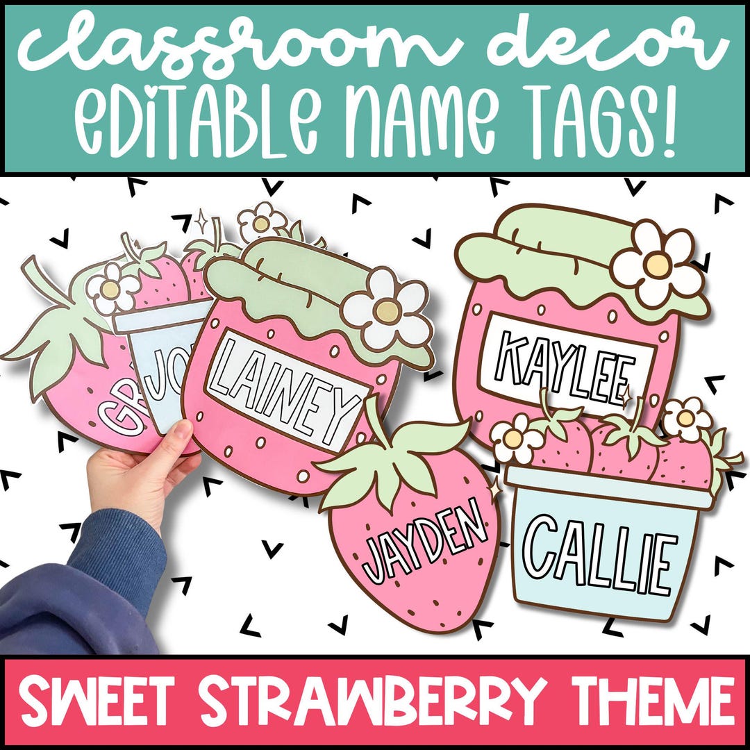 Editable Strawberry Desk Name Tags, Strawberry Classroom Decor Theme ...