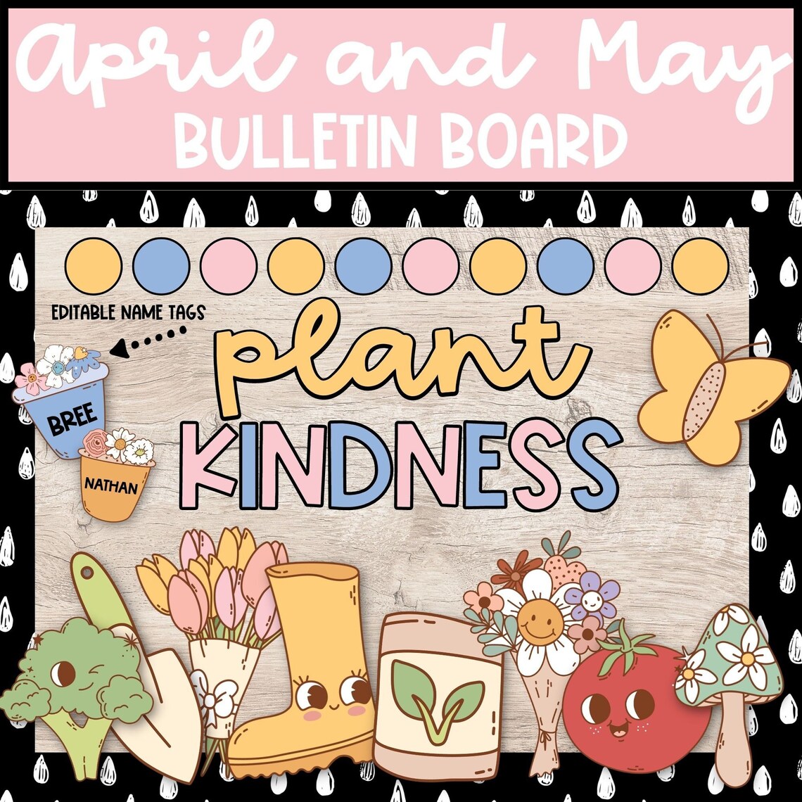 Retro Plant Kindness Spring Bulletin Board Kit April and May - Etsy
